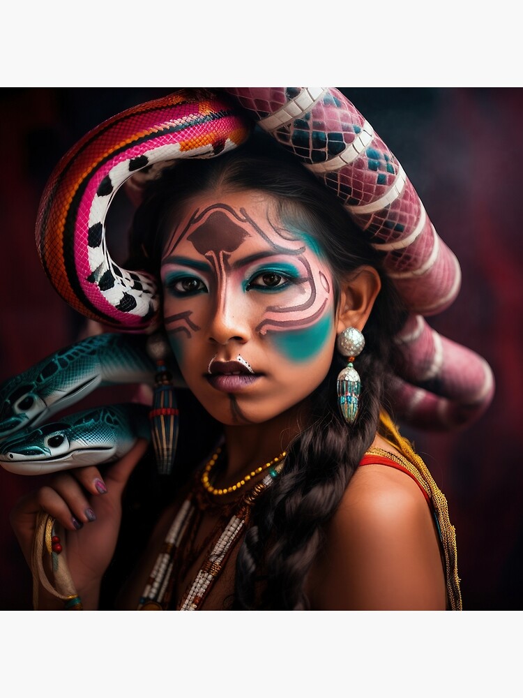 "Portrait of an Aztec woman with a snake, vivid artwork animal lover ...