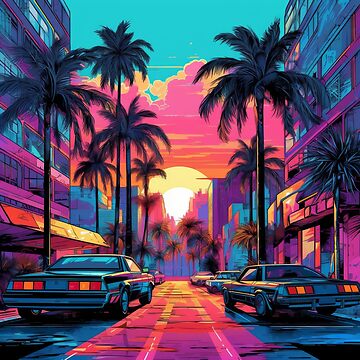 " Sunset with big sun in Miami 80's style. " Sticker for Sale by ...