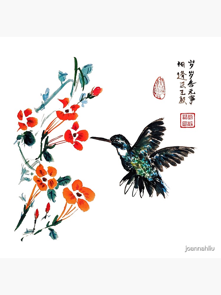"Hummingbird and Morning Glory Chinese Painting" Art Print for Sale by ...