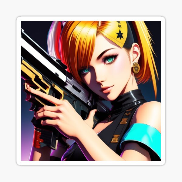 "anime girl with gun" Sticker for Sale by Wittfulguy | Redbubble