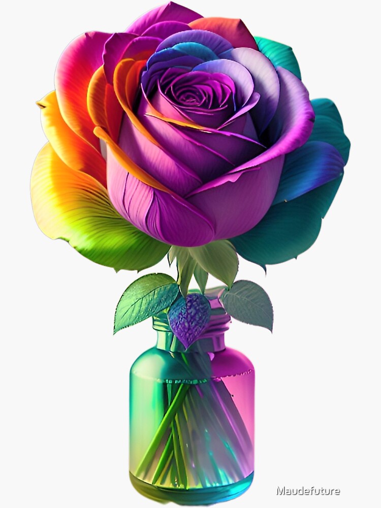 "Huge rainbow colored rose in glass vase" Sticker for Sale by ...