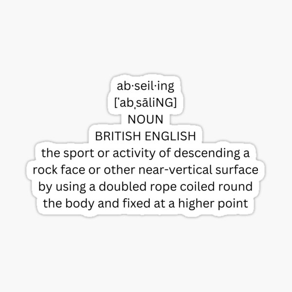 "abseiling definition sticker english dictionary " Sticker for Sale by ...