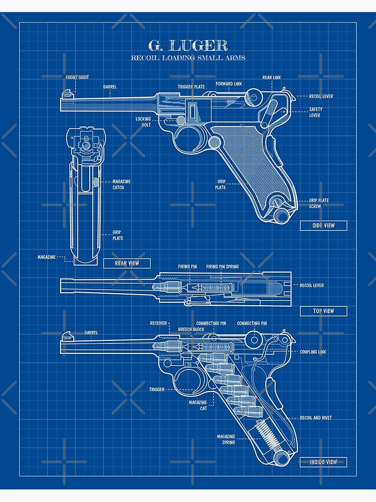 "Luger: Recoil loading small arms (Blueprint)" Art Board Print for Sale ...