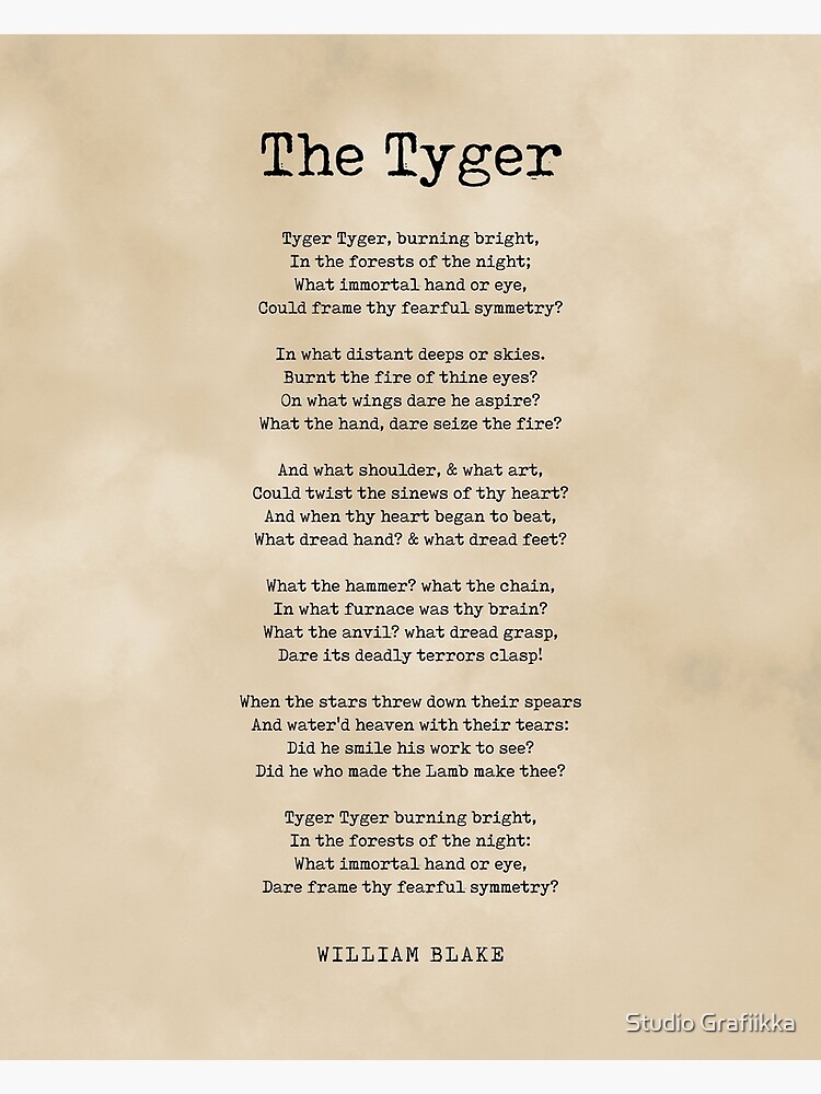"The Tyger - William Blake Poem - Literature - Typewriter Print 3 ...