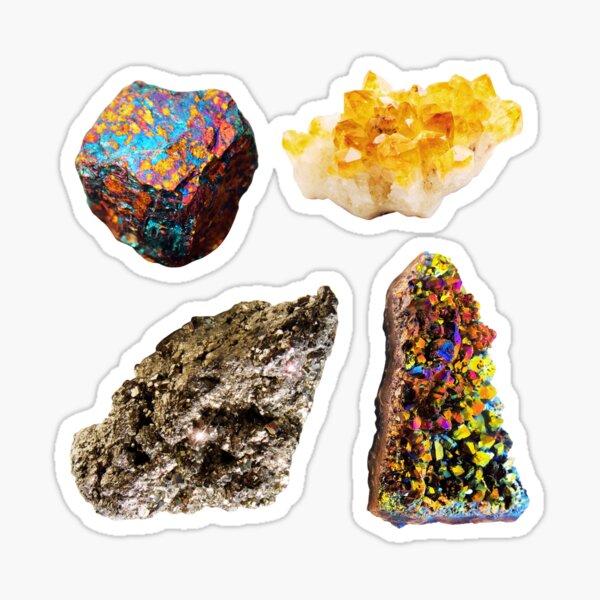 "Multicolor crystals pack of citrine & pyrite" Sticker for Sale by ...
