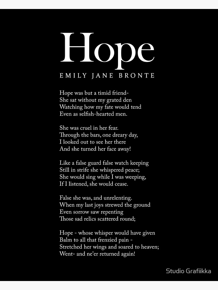 "Hope - Emily Jane Bronte Poem - Literature - Typography Print 2 ...