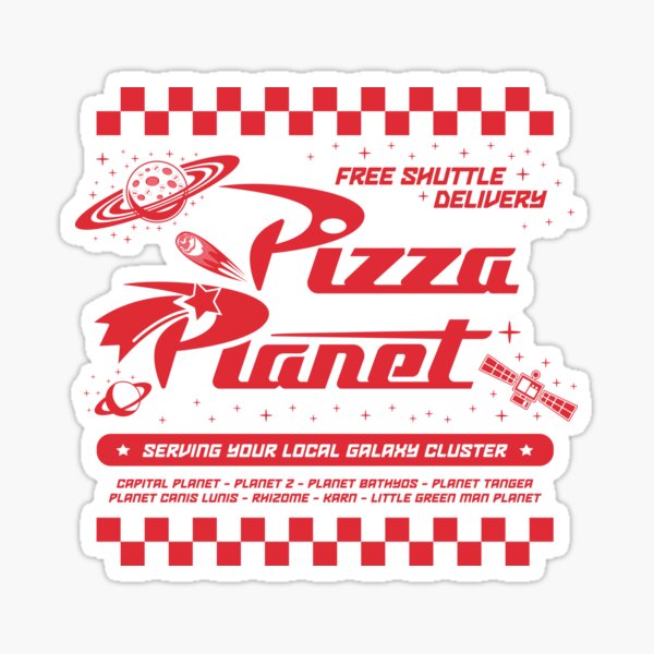 "Pizza Planet Free Shuttle Delivery" Sticker for Sale by Purakushi ...
