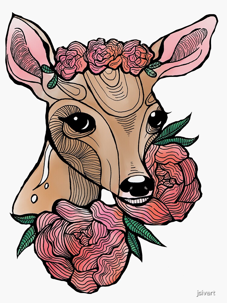"Floral Doe " Sticker for Sale by jsivart | Redbubble