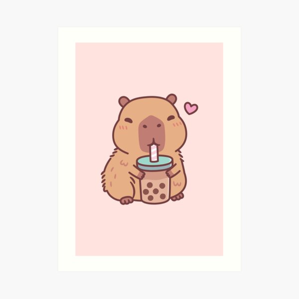 "Cute Capybara Loves Drinking Bubble Tea" Art Print for Sale by ...