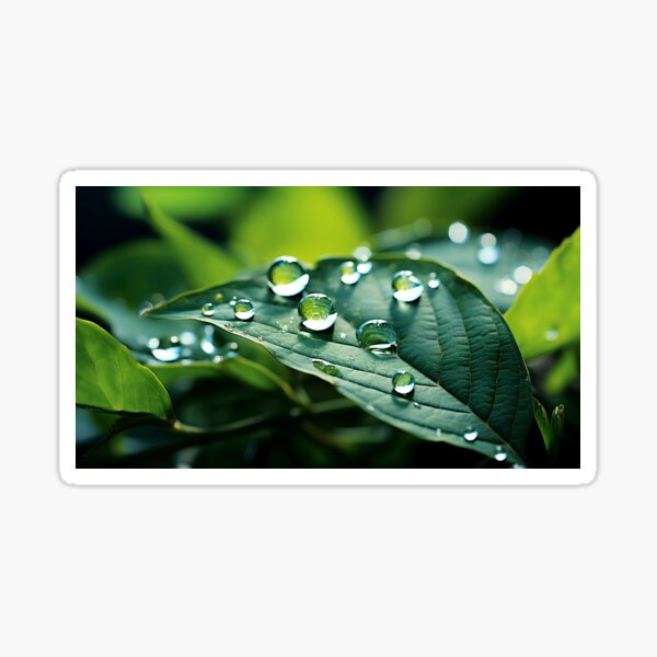"Beautiful large drops of transparent rainwater on a green leaf macro ...