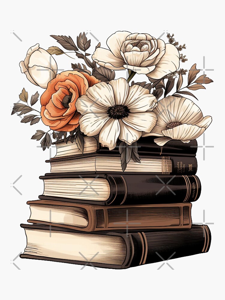 "Earthy Floral Book Stack" Sticker for Sale by biancacaleman | Redbubble
