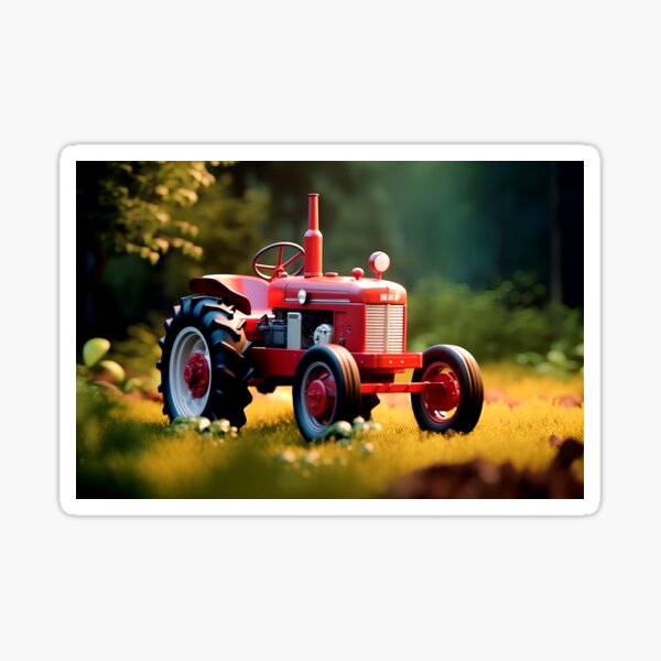 "Retro old tractor massy red color 3d game, green environment ...