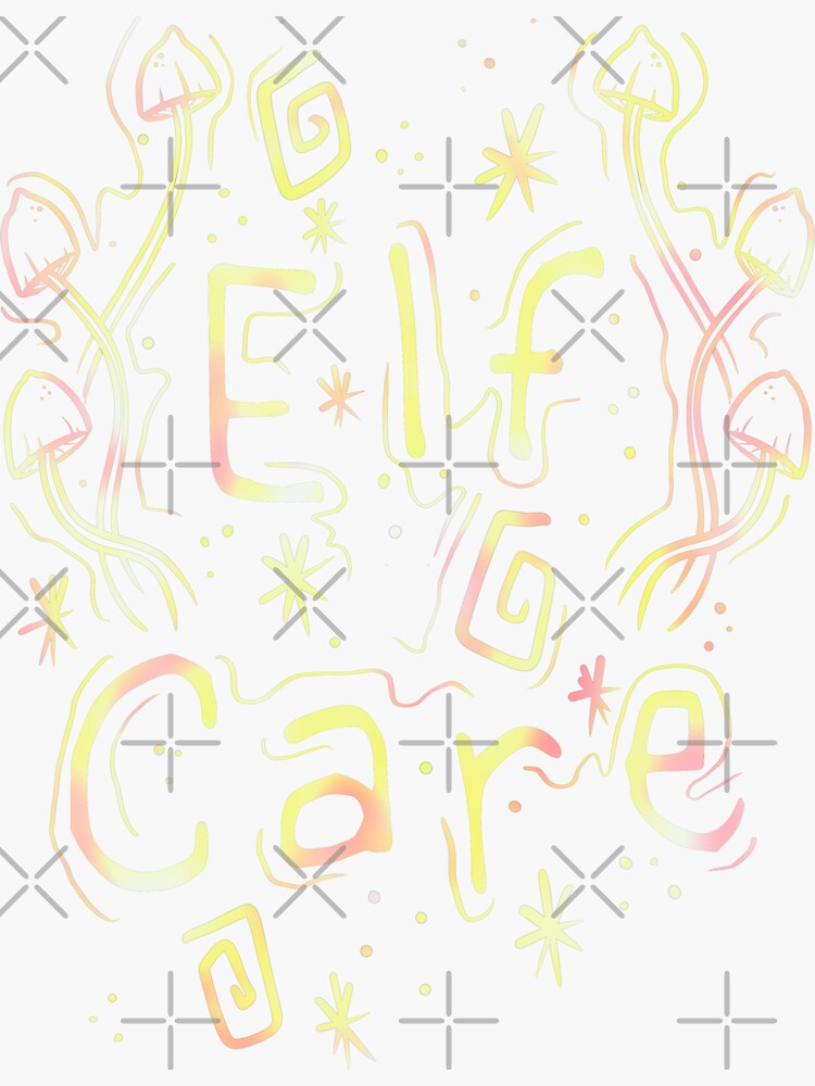 "Self Care Elf Care - Doodle Pastel Yellow Scrip Design" Sticker for ...
