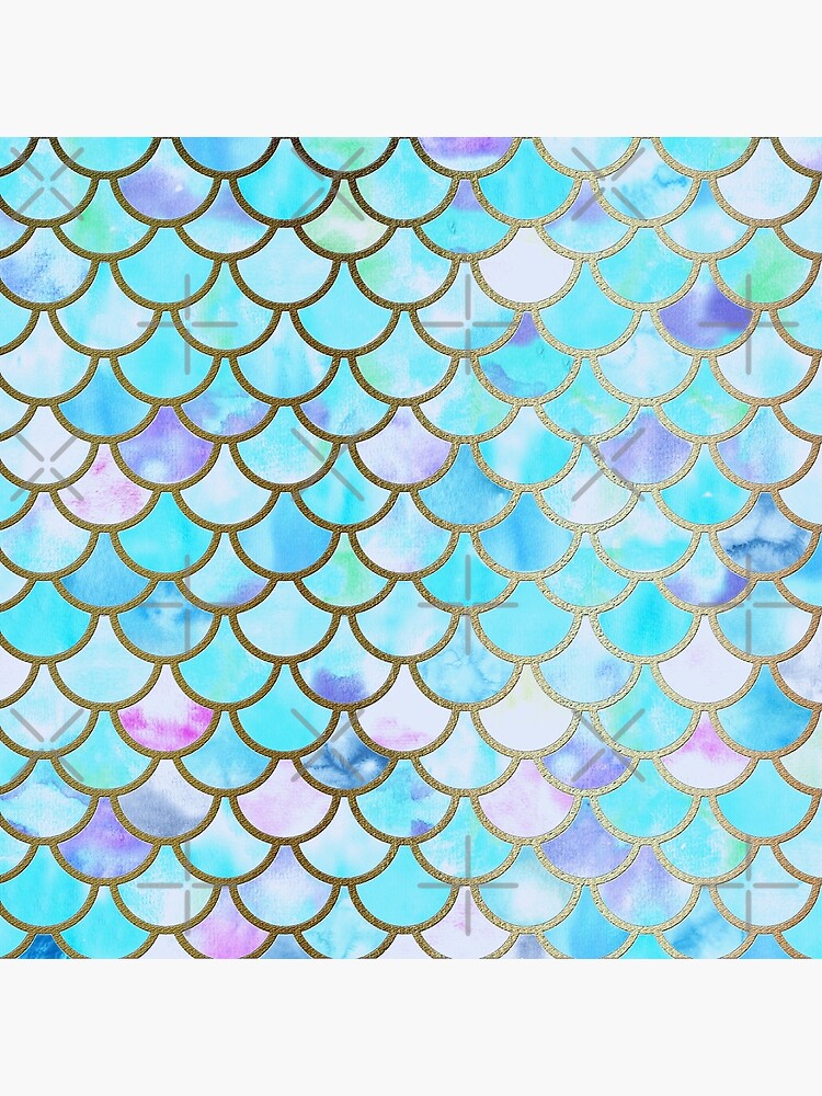 "Teal and Blue Watercolor Faux Glitter Mermaid Scales" Art Print for ...