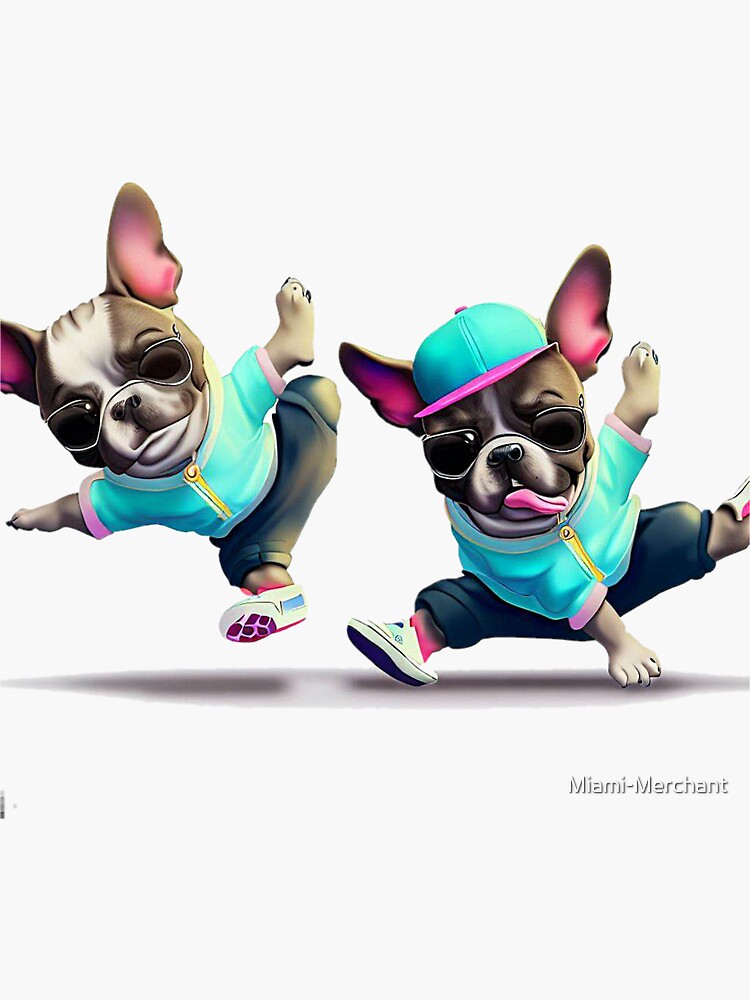 "Break dancing french bulldogs by AI art " Sticker for Sale by Miami ...