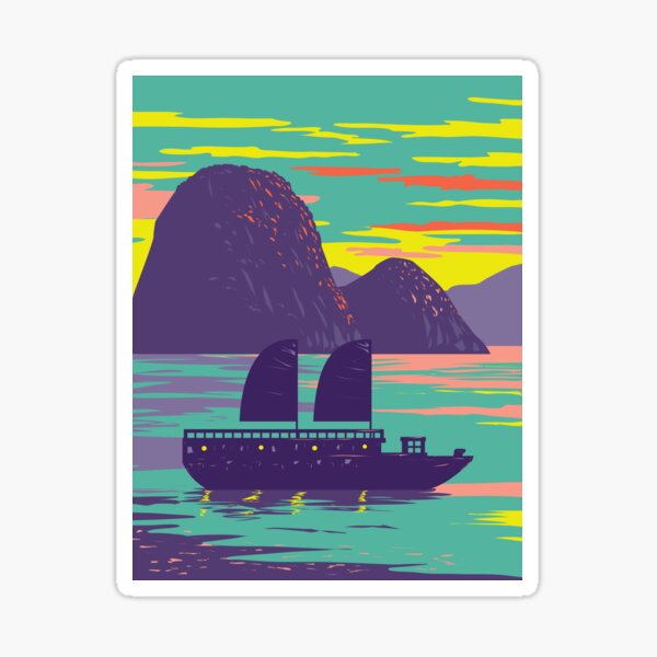 "Ha Long Bay or Halong Bay with Junk Boat Vietnam WPA Art Deco Poster ...