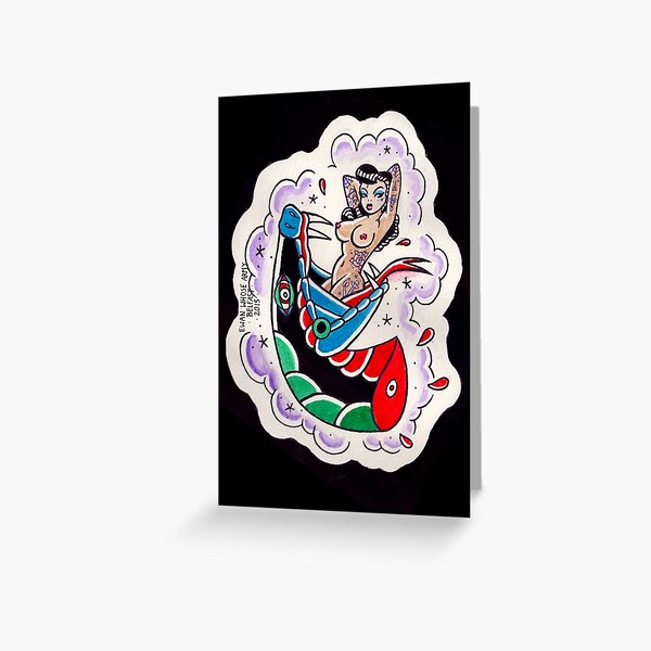 "Snake & Pin-up Tattoo Art" Greeting Card by ewanwhosearmy | Redbubble