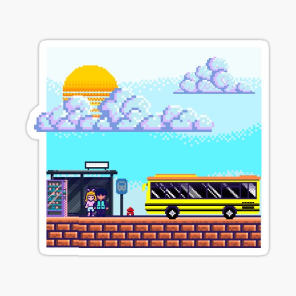 "Couple Waiting At The Bus Stop Gaming Style Pixel Art" Sticker for ...