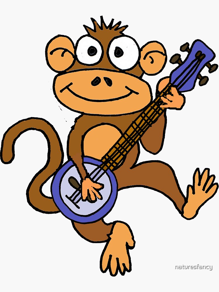 "Funny Monkey Playing Banjo Cartoon" Sticker by naturesfancy | Redbubble