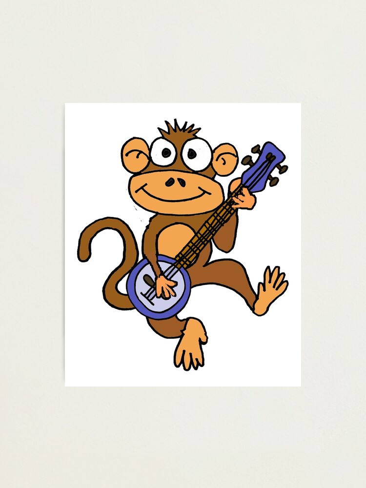 "Funny Monkey Playing Banjo Cartoon" Photographic Print by naturesfancy ...