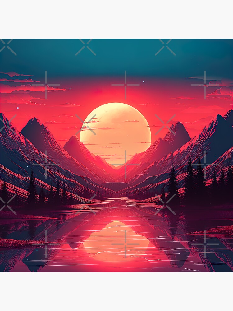 "A synthwave style sunset above the mountain in france" Sticker for ...