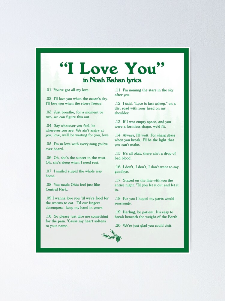 ""I Love You' in Noah Kahan lyrics" Poster for Sale by haileyrochelle ...