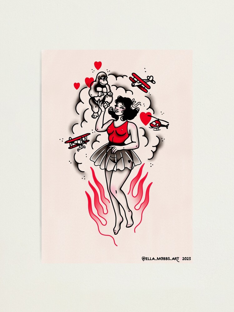 King Kong Fan Art Traditional Tattoo Flash Style Print By Ella Mobbs Creep Heart Photographic