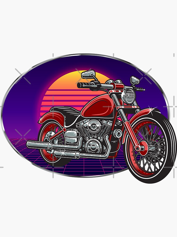 "Motorcycle Biker Motorbike Synthwave Sunset" Sticker for Sale by ...