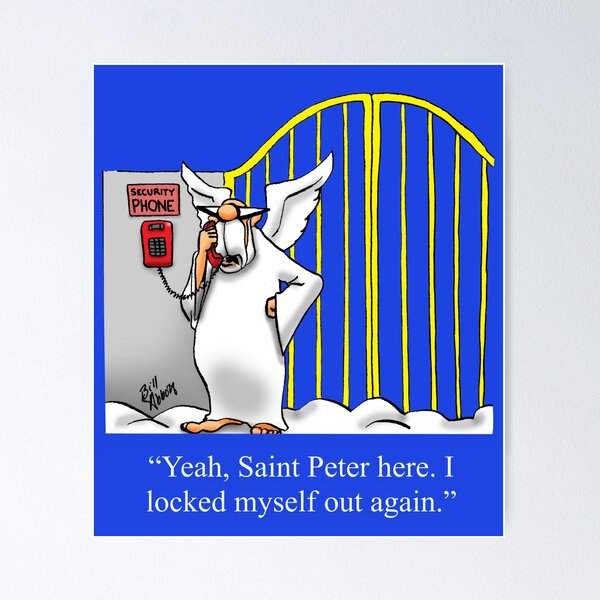 "Funny Spectickles Saint Peter in Heaven Cartoon Humor" Poster for Sale ...