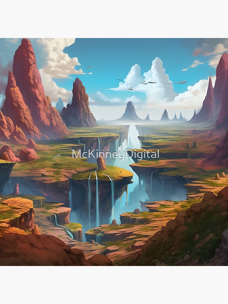 "Fictional scenery with open ground concept and small waterfall accents ...