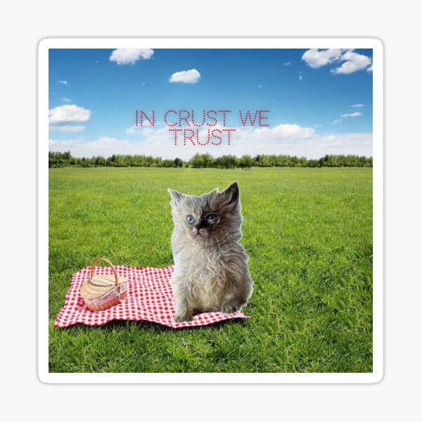 "In Crust We Trust Picnic Beignet" Sticker for Sale by TinyTimShoppe ...