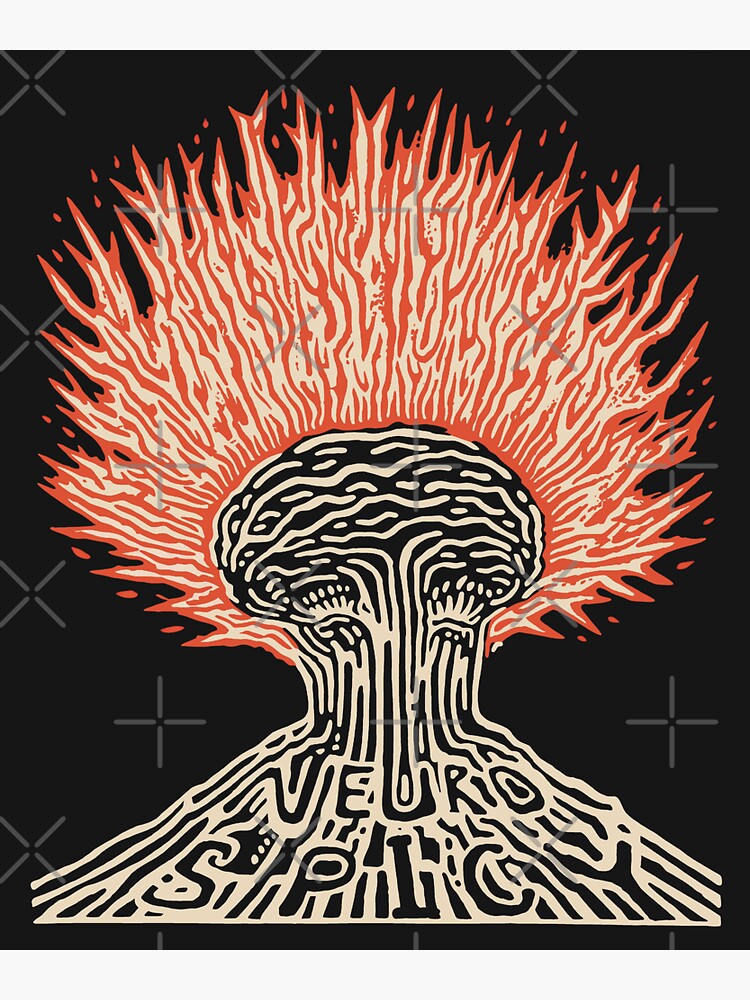 "Neurospicy Brain On Fire Linocut" Sticker for Sale by SubtleSplit ...
