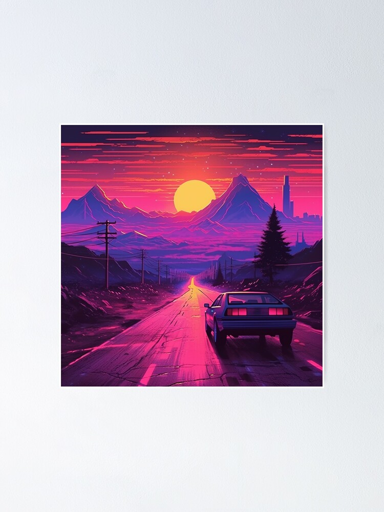 "Synthwave Sunset Drive" Poster for Sale by robertgoebel | Redbubble
