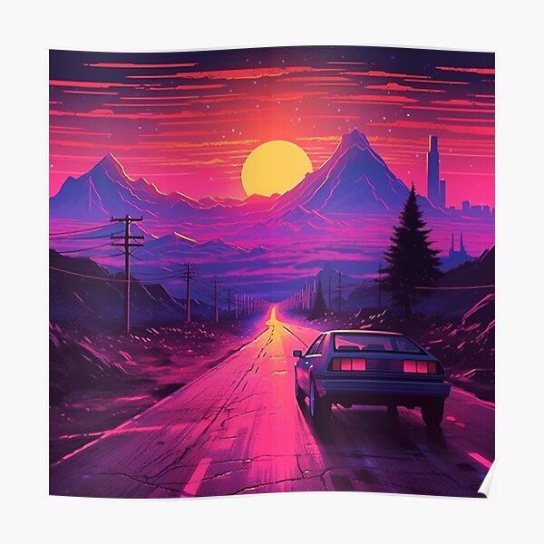 "Synthwave Sunset Drive" Poster for Sale by robertgoebel | Redbubble