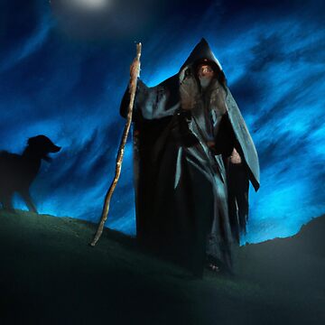 "wizard old man walking dog 2023 ai art dale e 2" Greeting Card for ...