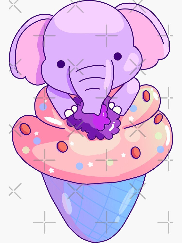 "Kawaii Elephant Ice Cream Cone" Sticker for Sale by mikaylart | Redbubble