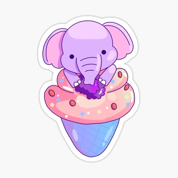 "Kawaii Elephant Ice Cream Cone" Sticker for Sale by mikaylart | Redbubble