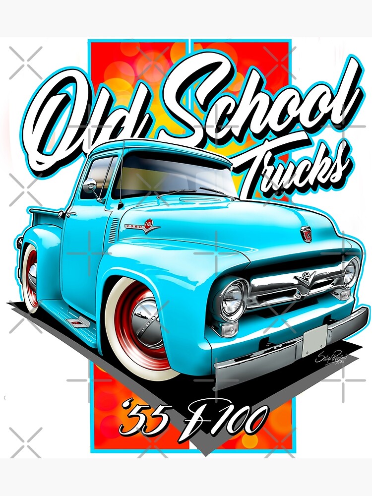 "Cartooned artwork of the Iconic 1955 Ford F100 (Baby Blue)" Poster for ...