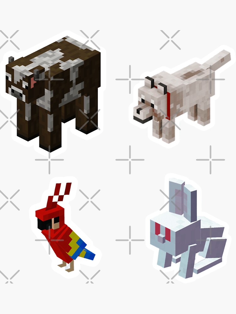 "Minecraft Cow, Wolf, Parrot, Rabbit " Sticker for Sale by Wavescreen ...