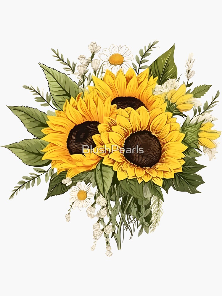 "Elegant Sunflowers Bouquet with Wildflowers" Sticker for Sale by ...