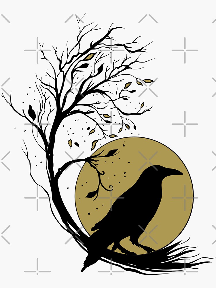 "Raven with moon and tree for Norsemen and Shieldmaiden" Sticker by ...