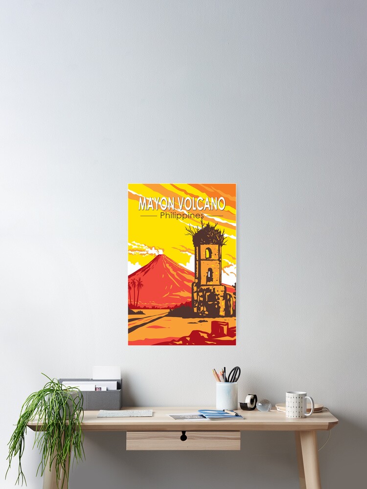 "Mayon Volcano Cagsawa Ruins Philippines Travel Art Vintage" Poster for ...