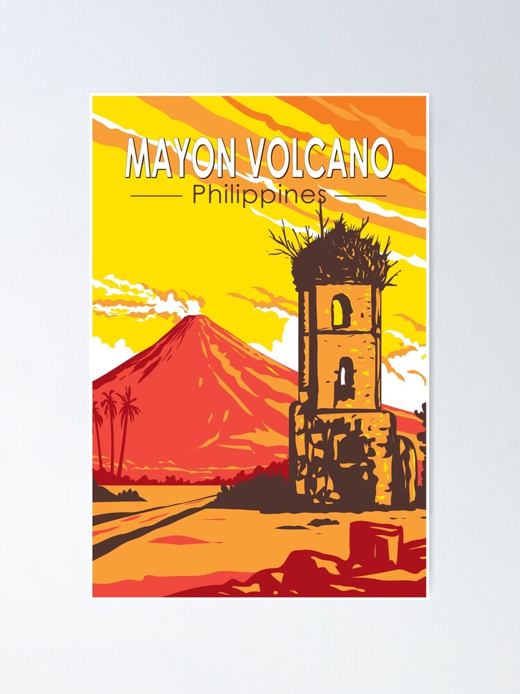 "Mayon Volcano Cagsawa Ruins Philippines Travel Art Vintage" Poster for ...