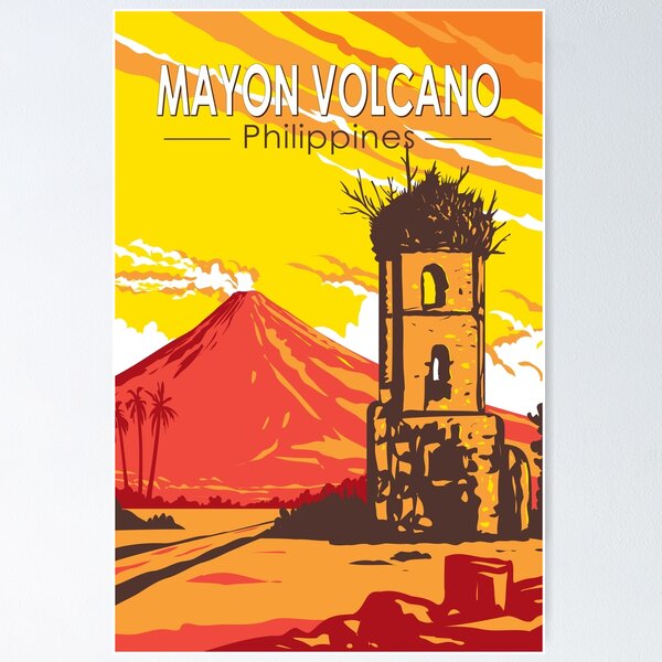 "Mayon Volcano Cagsawa Ruins Philippines Travel Art Vintage" Poster for ...