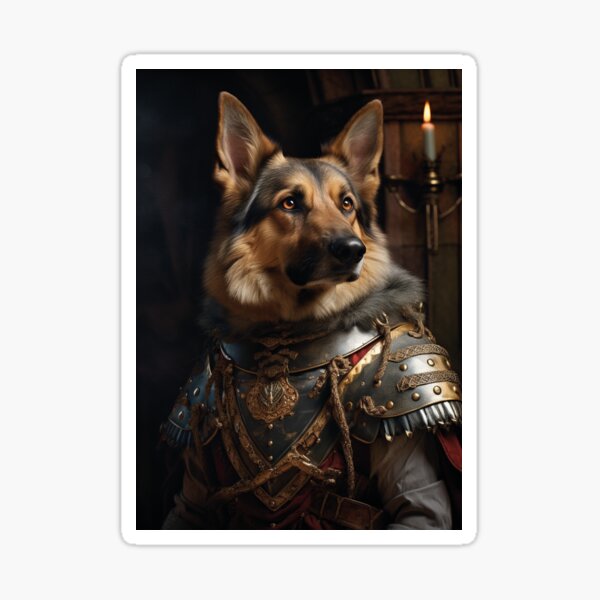 "Majestic Guardian: German Shepherd in Medieval Armor!" Sticker for ...