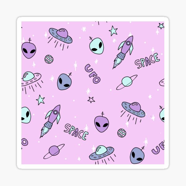 "pastel space aliens pink cute UFO" Sticker for Sale by Pastelgothcrazy ...