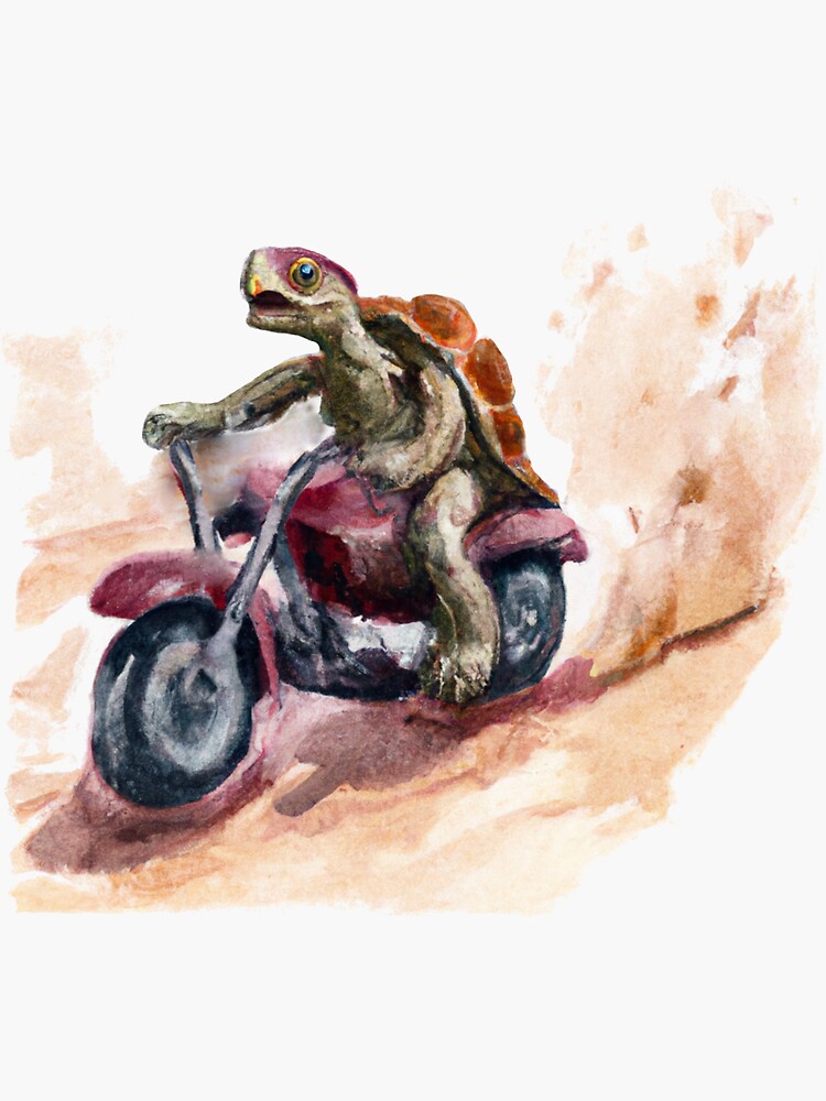 "Turtle ride a motorcycle in the desert-AI generated art" Sticker for ...