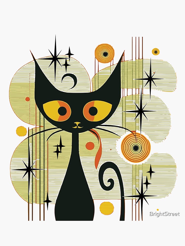 "Mid Century Modern Atomic Cat, Retro Black Cat, MCM cat" Sticker for ...