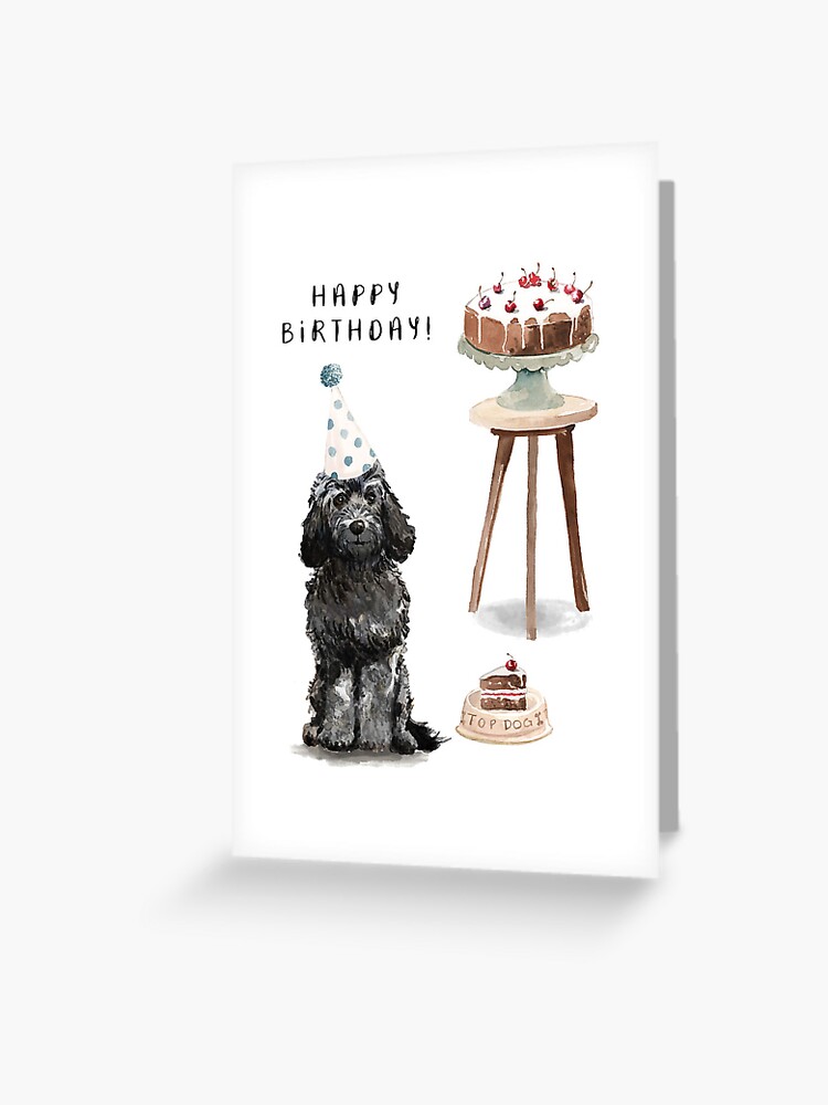 "Black Cockapoo with Cake Happy Birthday" Greeting Card for Sale by ...