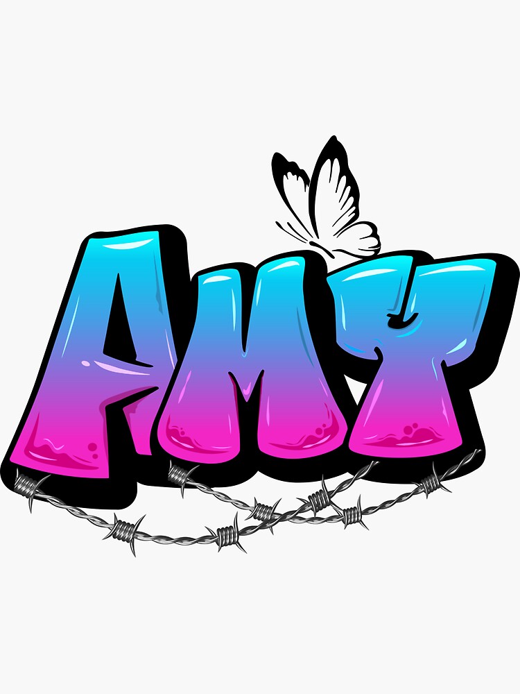 "AMY Name Butterfly Barb Wire Blue Pink Thick Fonts" Sticker for Sale ...